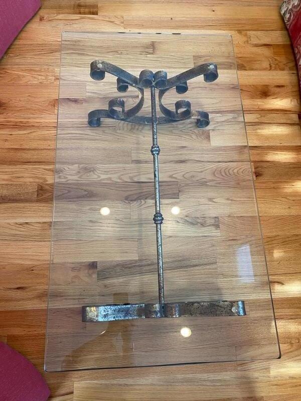 A - 709 Decorative Metal Scroll Base Glass Top Coffee Table ...