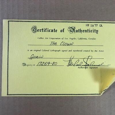 #344 NEAT Picture THE CLOWN #'ed Print 94 of 250 By A. GARIN ...