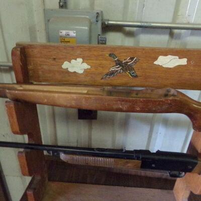 LOT 60 WOODEN HANGING GUN RACK, RIFLE STOCK & BB GUN | EstateSales.org