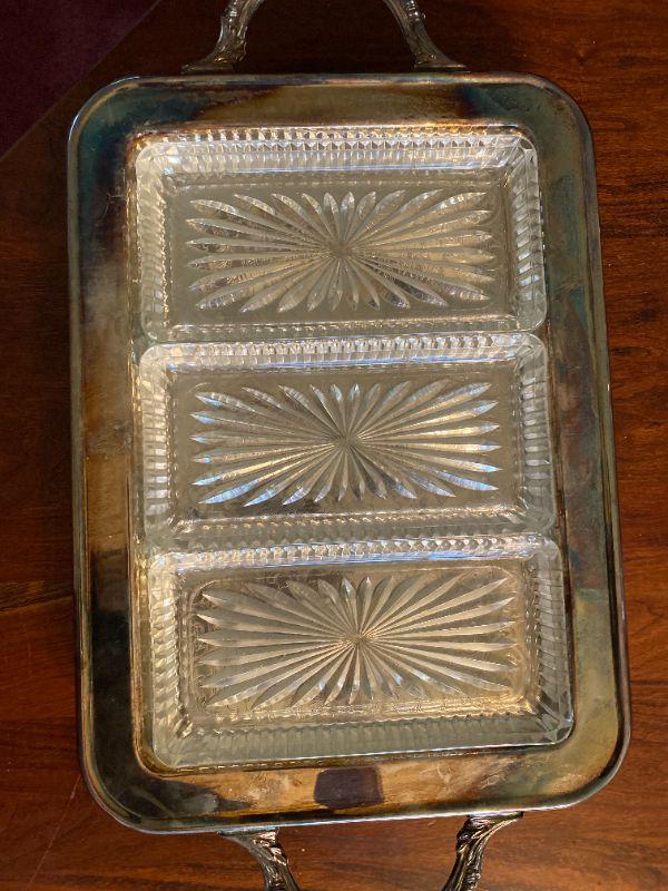 Divided Crystal and Silverplate serving tray | EstateSales.org