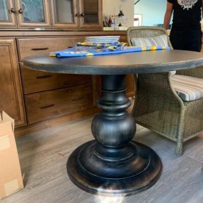 Lot 17D. Kitchen round wooden pedestal table (40-inch diameter) with ...