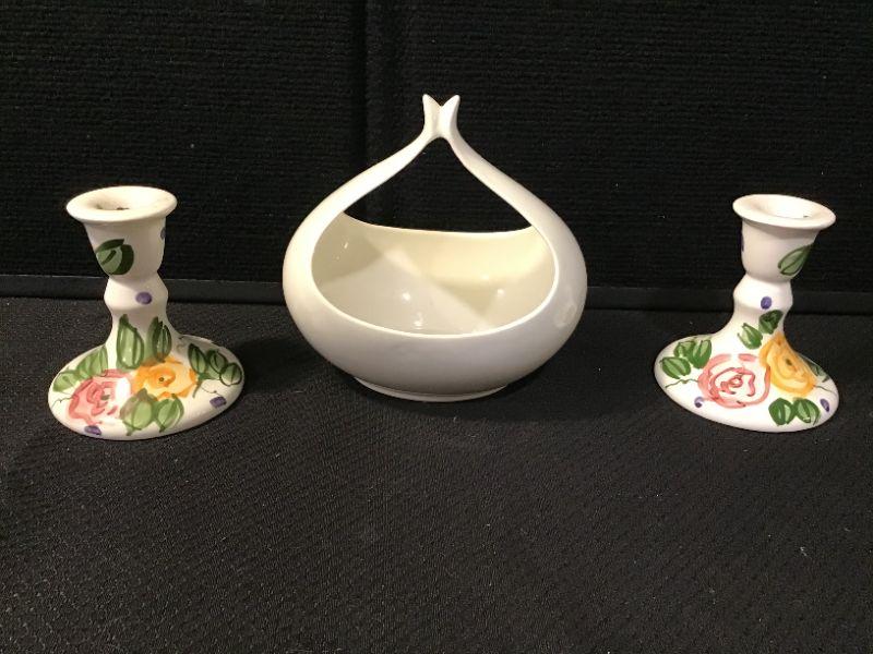 41 - MidCM Hall Craft by Eva Zeisel gravy boat and two candlesticks ...