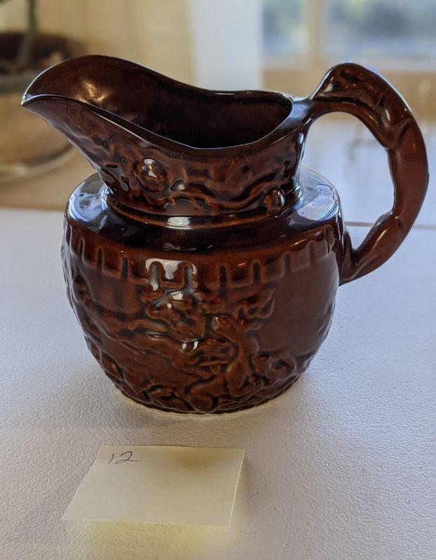 Brown 'Rockingham/Bennington' glaze pitcher Dog Hunting scene (#12 ...
