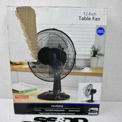 Mainstays 12" 3-Speed Oscillating Table Fan, Model FT30-8MBB, Black ...