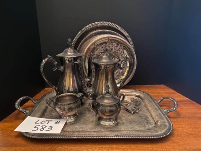 D583 Lot of Pilgrim Silver plate Tea set | EstateSales.org