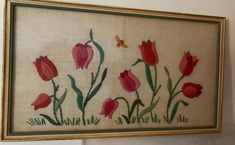 Framed needlepoint Tulips | EstateSales.org