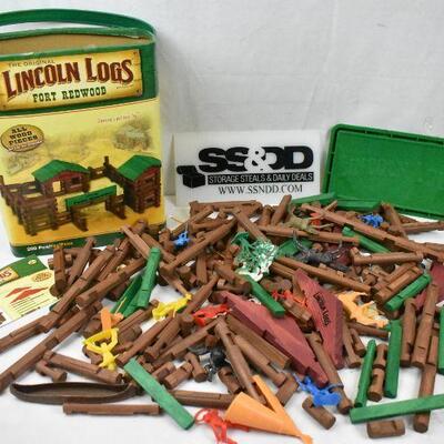 Large Lot Lincoln Logs Fort Redwood with Container, Lid, and some extra ...