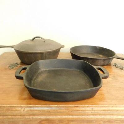 Collection of Cast Iron Skillets includes One Emeril and Two USA Made ...