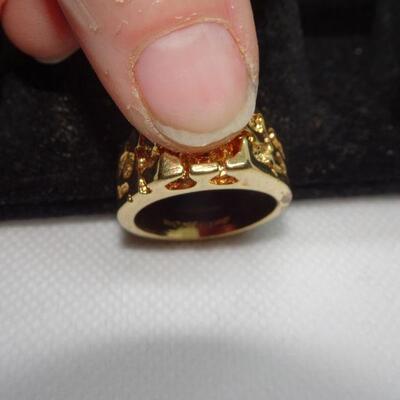 18KGP Gold Nugget Man's Pinkie Ring, CZ Scarface Ring - Size 11 ...