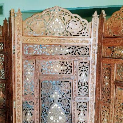 Lot 61 DEN: Hand Carved Indonesian Wooden Room Divider | EstateSales.org