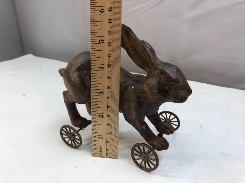 Cast Metal Rabbit on Wheels Push Toy Replica Rustic Decor YD 020-04022 ...