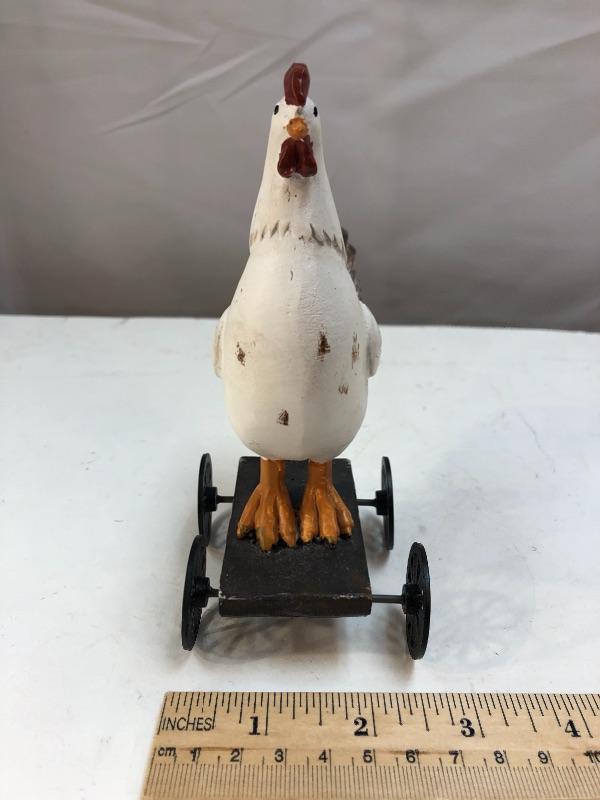 Rustic Rooster Chicken Hen on Wood Cart Figurine | EstateSales.org