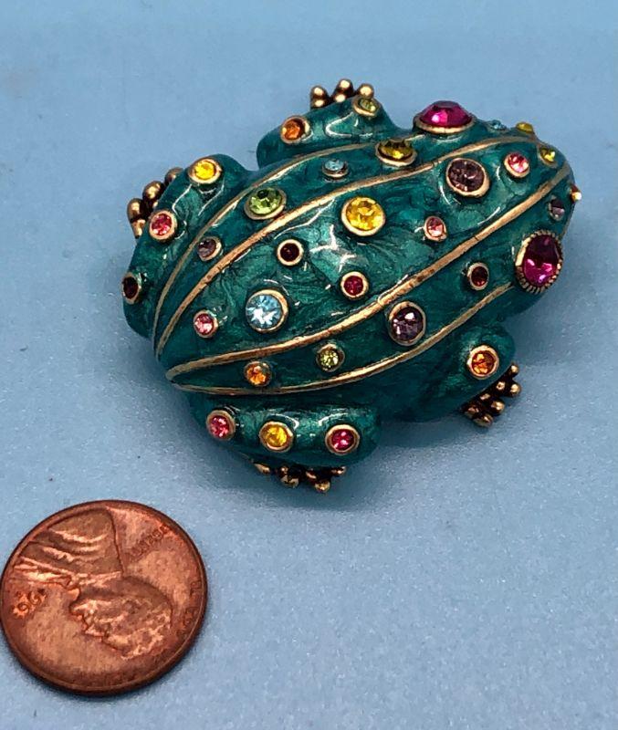 Heidi Daus brooch pin - green frog with multicolored stones ...