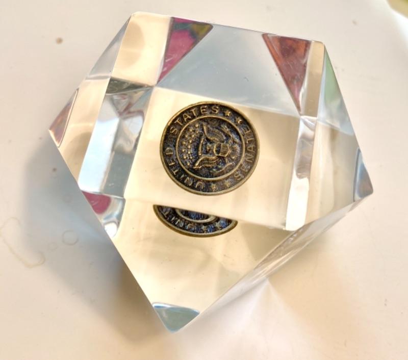retro Mid century Lucite 12 sided paperweight w US SENATE | EstateSales.org