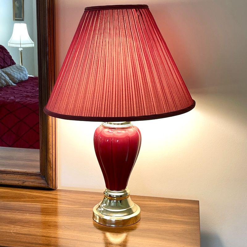 Lot 41 Pair of Burgundy Table Lamps | EstateSales.org