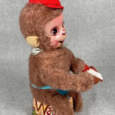 Vintage Mechanical Wind Up Shoe Shine Monkey Litho Tin Toy Japan ...