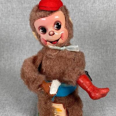 Vintage Mechanical Wind Up Shoe Shine Monkey Litho Tin Toy Japan ...