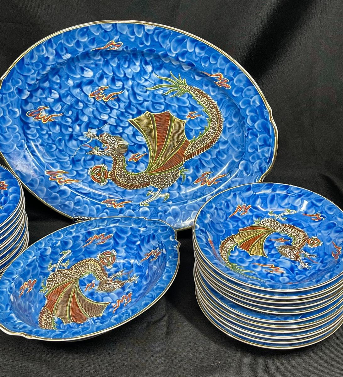 RETRO VTG 20 PC JAPANESE PORCELAIN CERAMIC SATSUMA MORIAGE DRAGON WARE ...