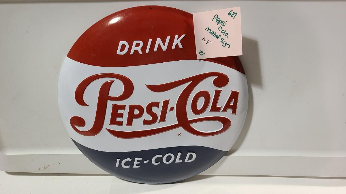 14½" round Pepsi Cola Metal Button Sign -Item# 681 | EstateSales.org