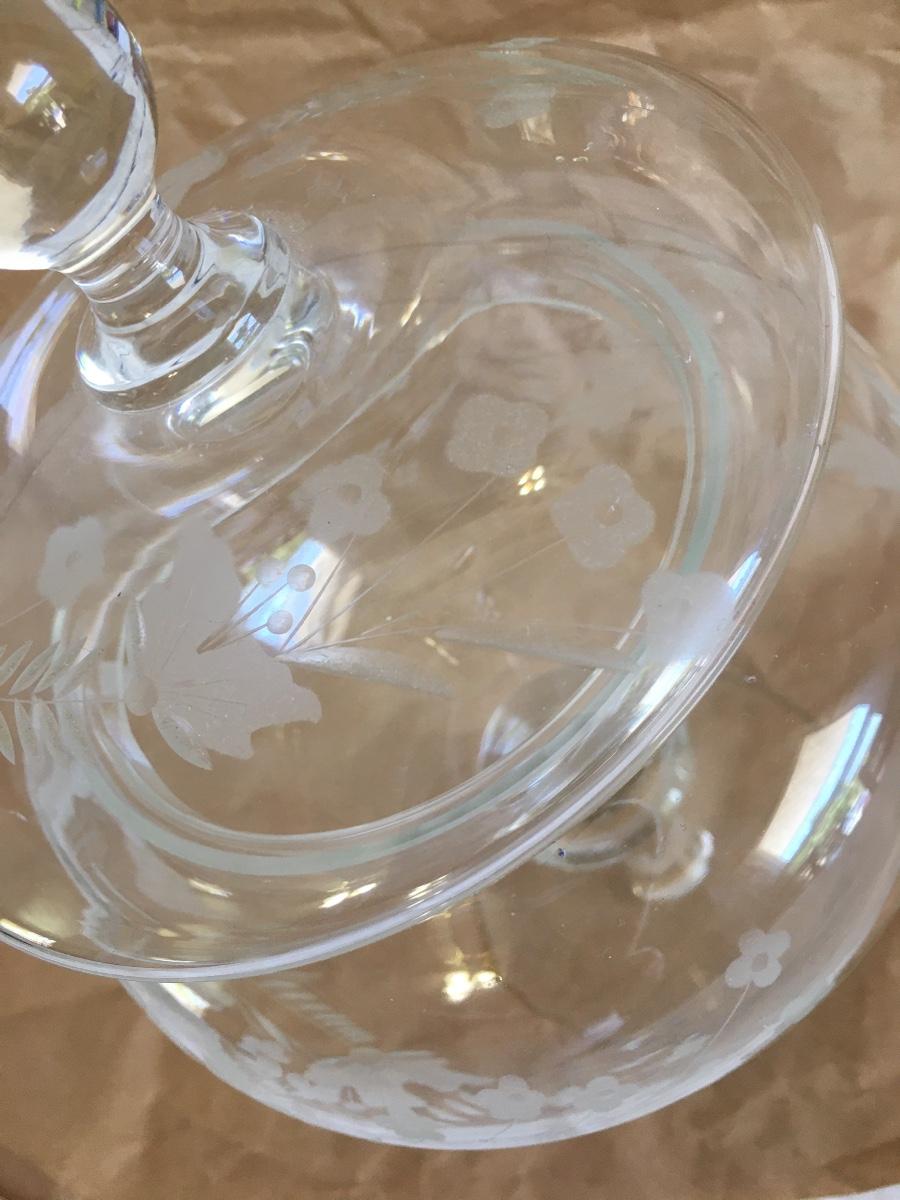 Etched Glass Candy Dish 10 inches | EstateSales.org