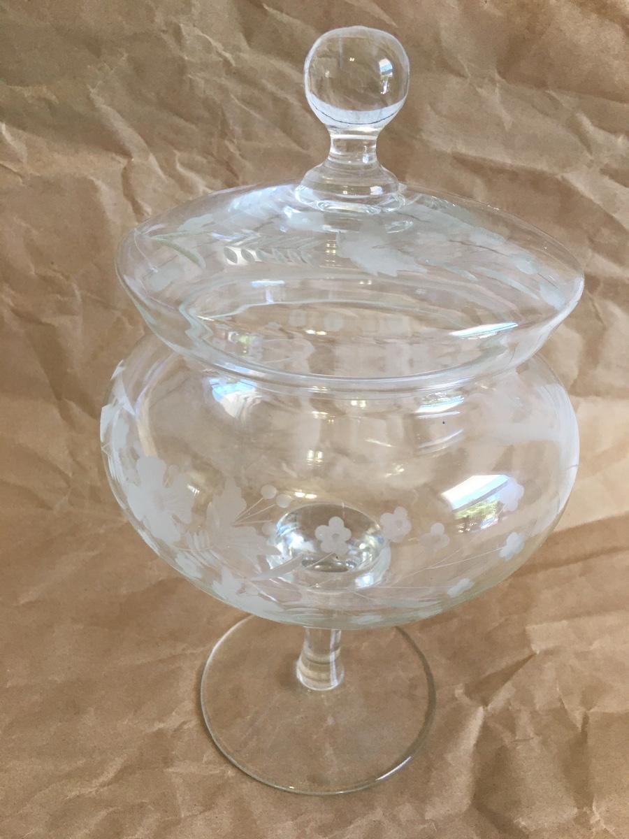 Etched Glass Candy Dish 10 inches | EstateSales.org