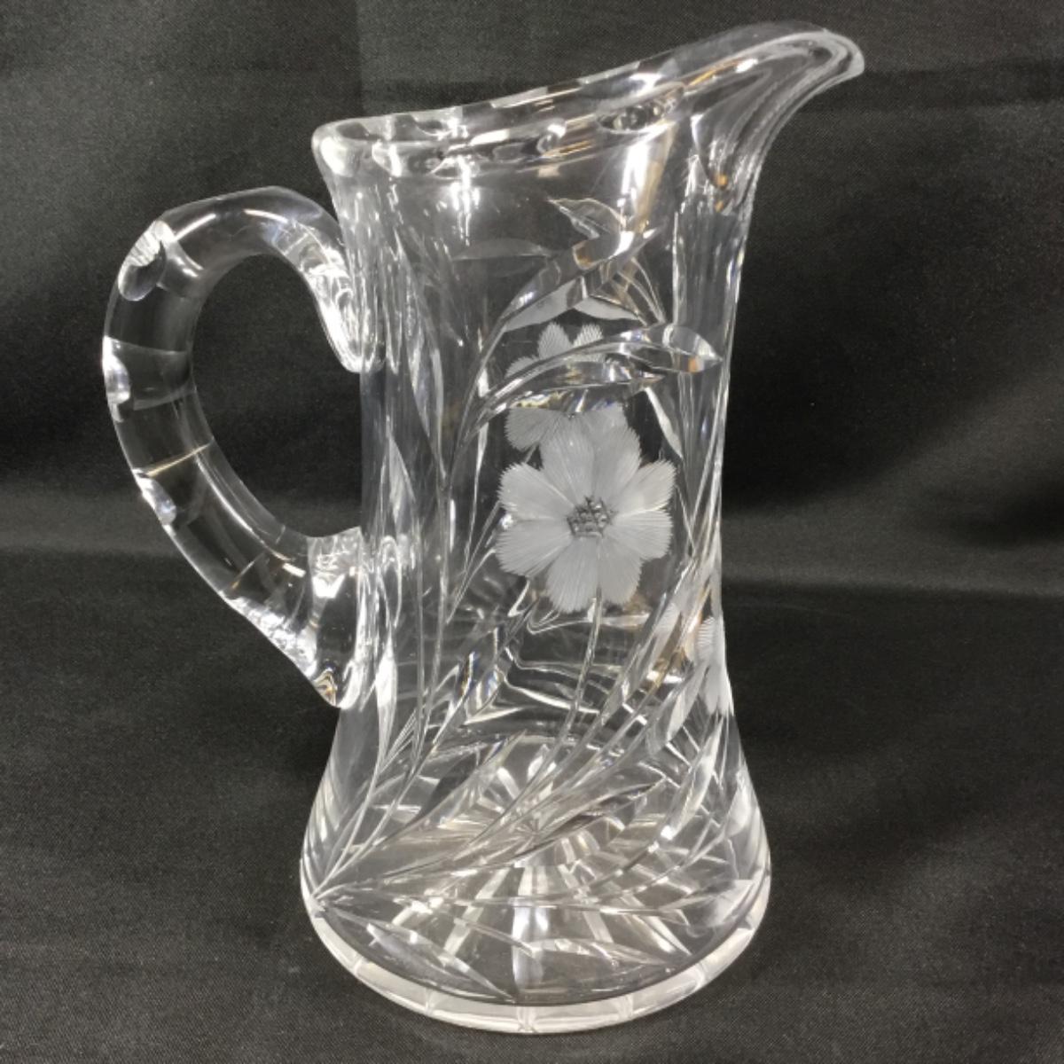 Flower Etched Heavy Crystal Pitcher EstateSales