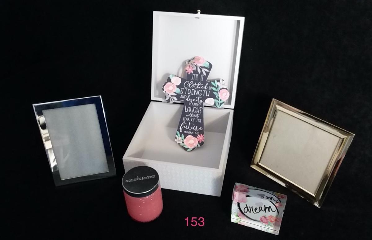 Lot 153 Gray Treasure Box, Scripture Cross, Frames | EstateSales.org