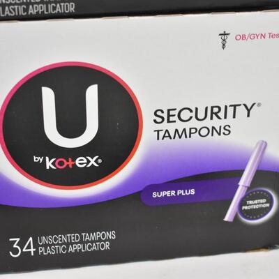 Super Plus Tampons, 4 boxes, 34 in each box - New | EstateSales.org
