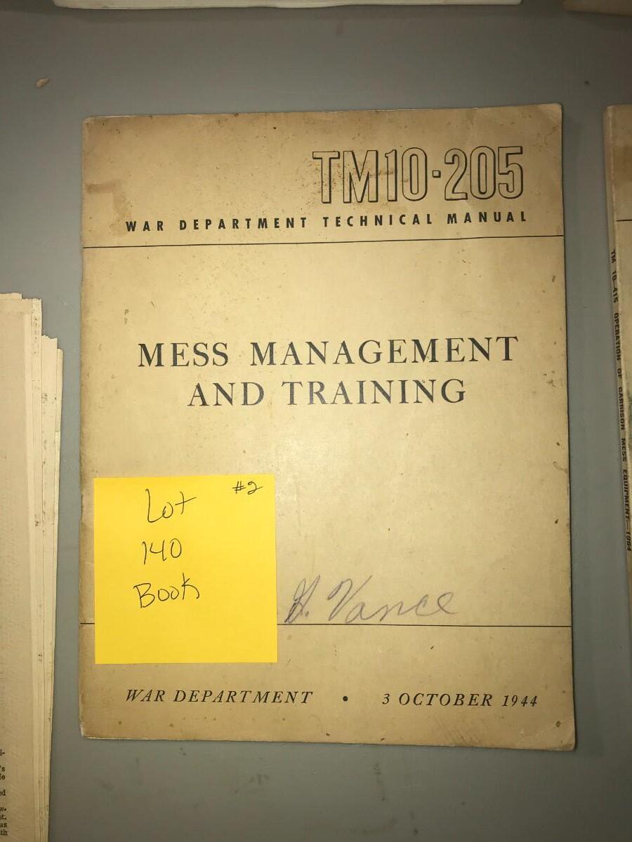 War Department Technical Manual Mess Management and Training TM 10-205 ...