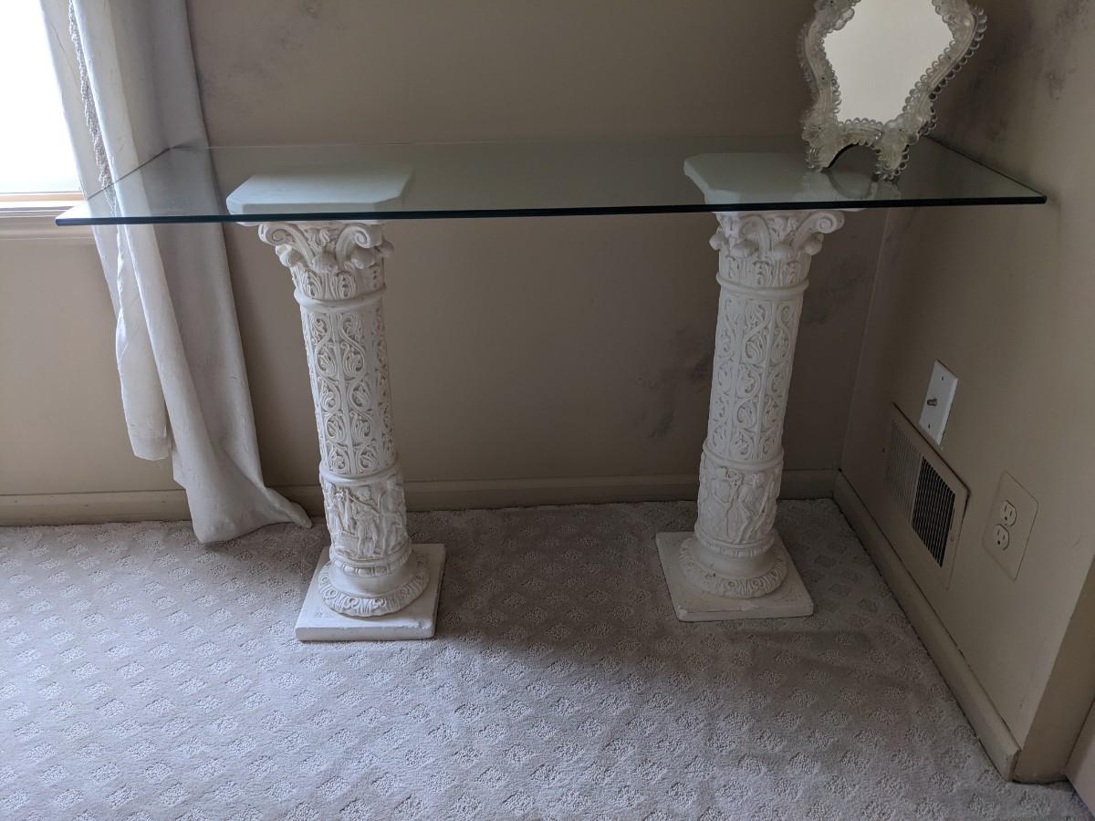Two White Column Console table | EstateSales.org