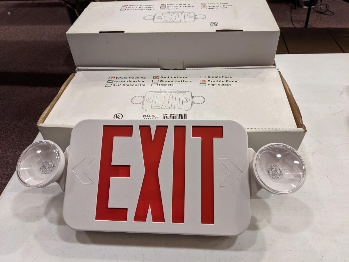 NIB Morris EXIT Sign with Spotlights | EstateSales.org