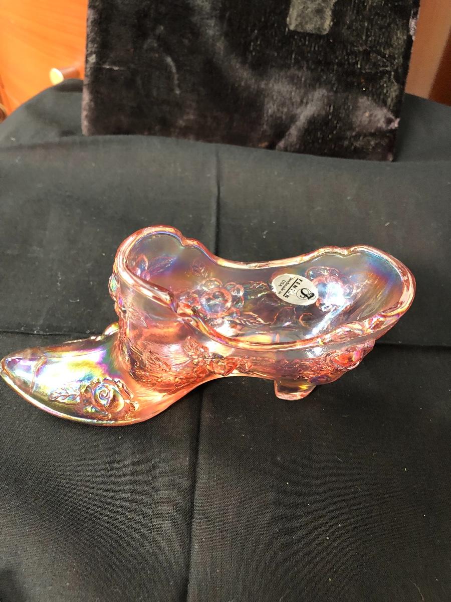Fenton Pink Carnival Glass Shoe