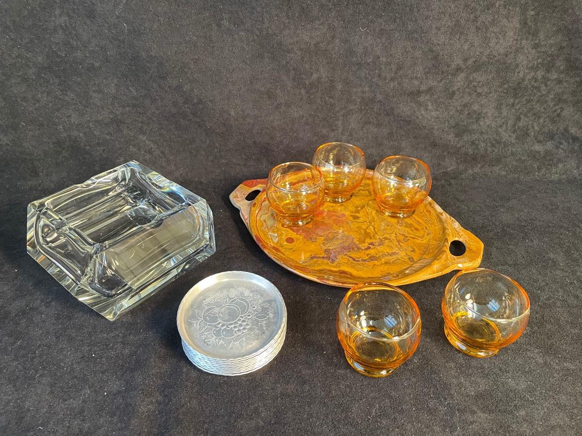 Lot 34 Crystal Ashtray and Cordial Set | EstateSales.org