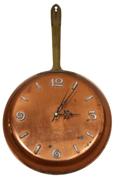Copper Pan Clock VTG Wall Hanging Frying Pan Brass Handle Country ...
