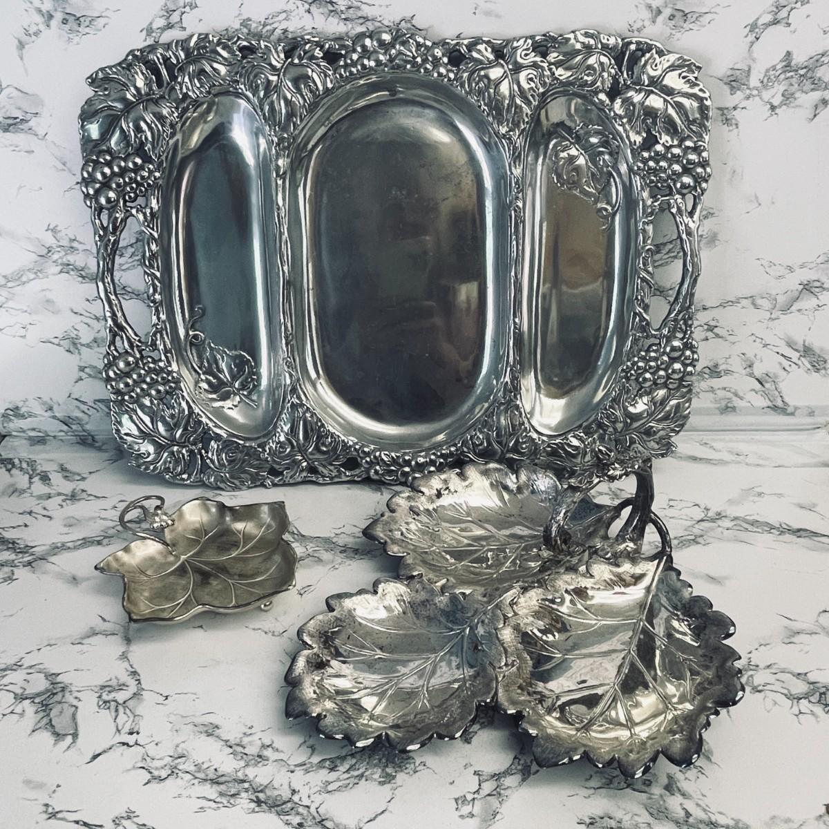 LOT 112 LEAF MOTIF ARTHUR COURT SERVING TRAY 2 LEAF DISHES ...