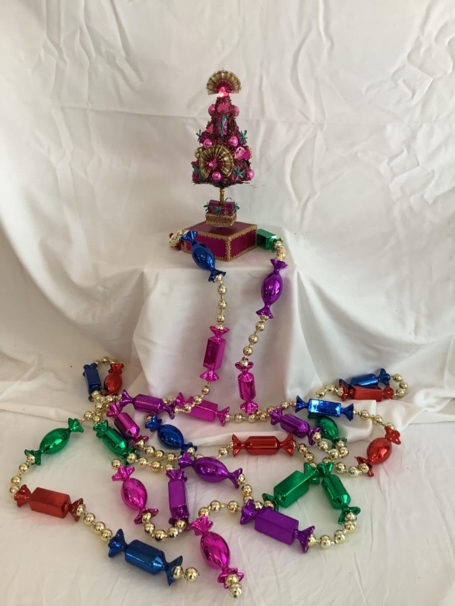 G1075 Multi Colored Plastic Candy Garland and Purple Tree | EstateSales.org