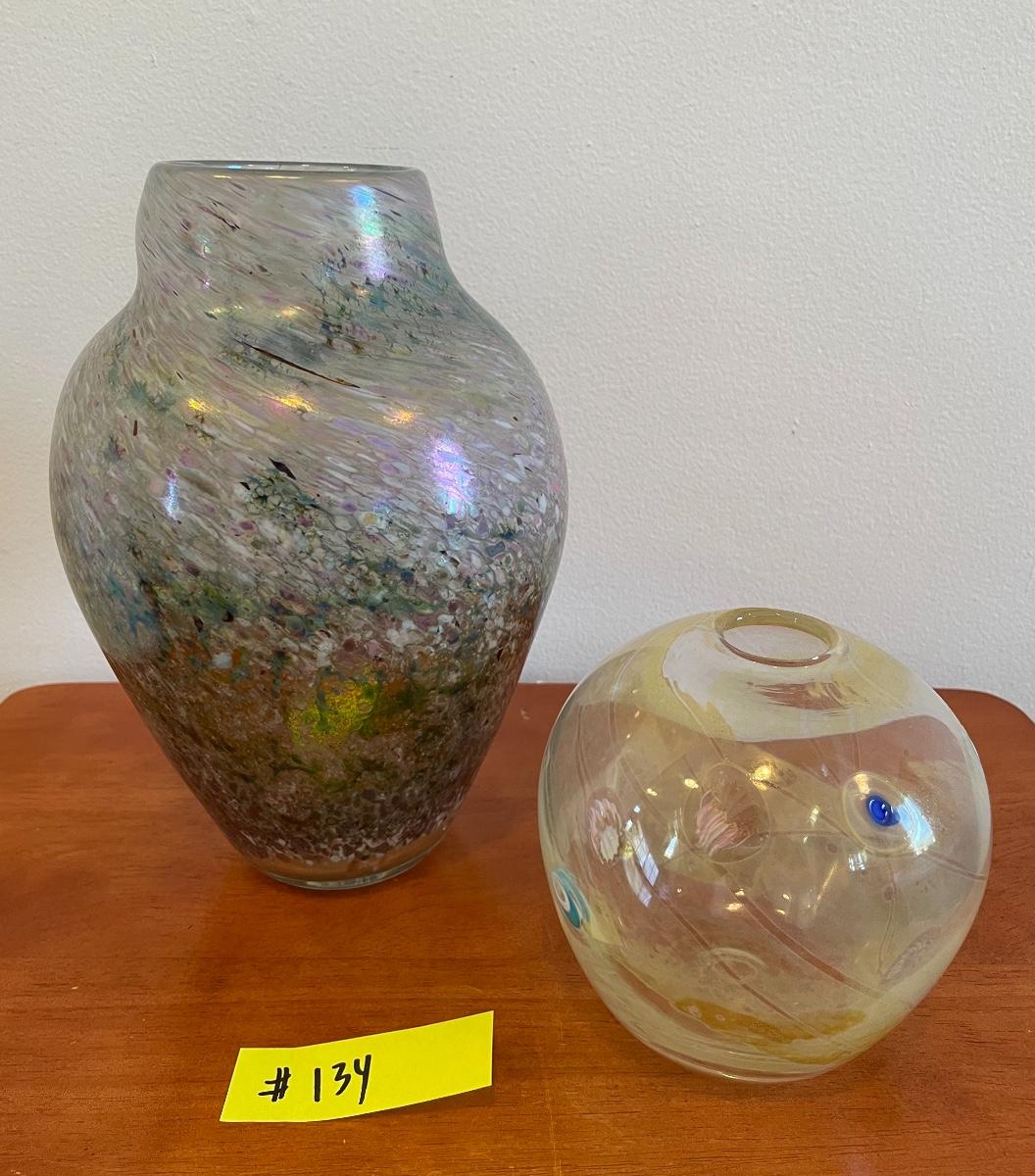 Charlie Keeling Blown Art Glass Vase Green Iridescent Lot Item #134 ...