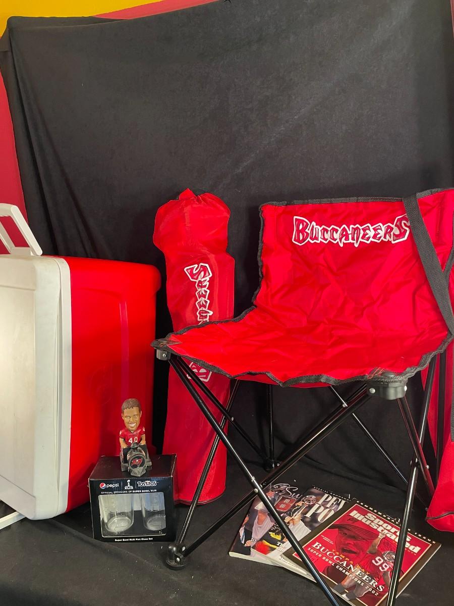 Lot 91 Buccaneers Tailgate: Pair of Folding Chairs, Cooler, Tom Brady ...