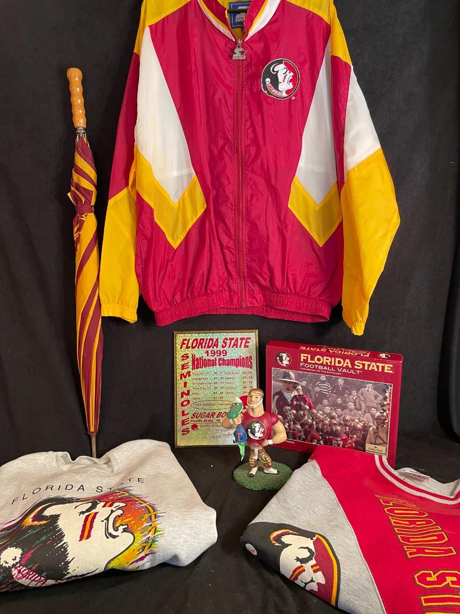 Lot 93 FSU Fans: 2 XL Sweatshirts, 1 XL Windbreaker, Umbrella, Plaque ...