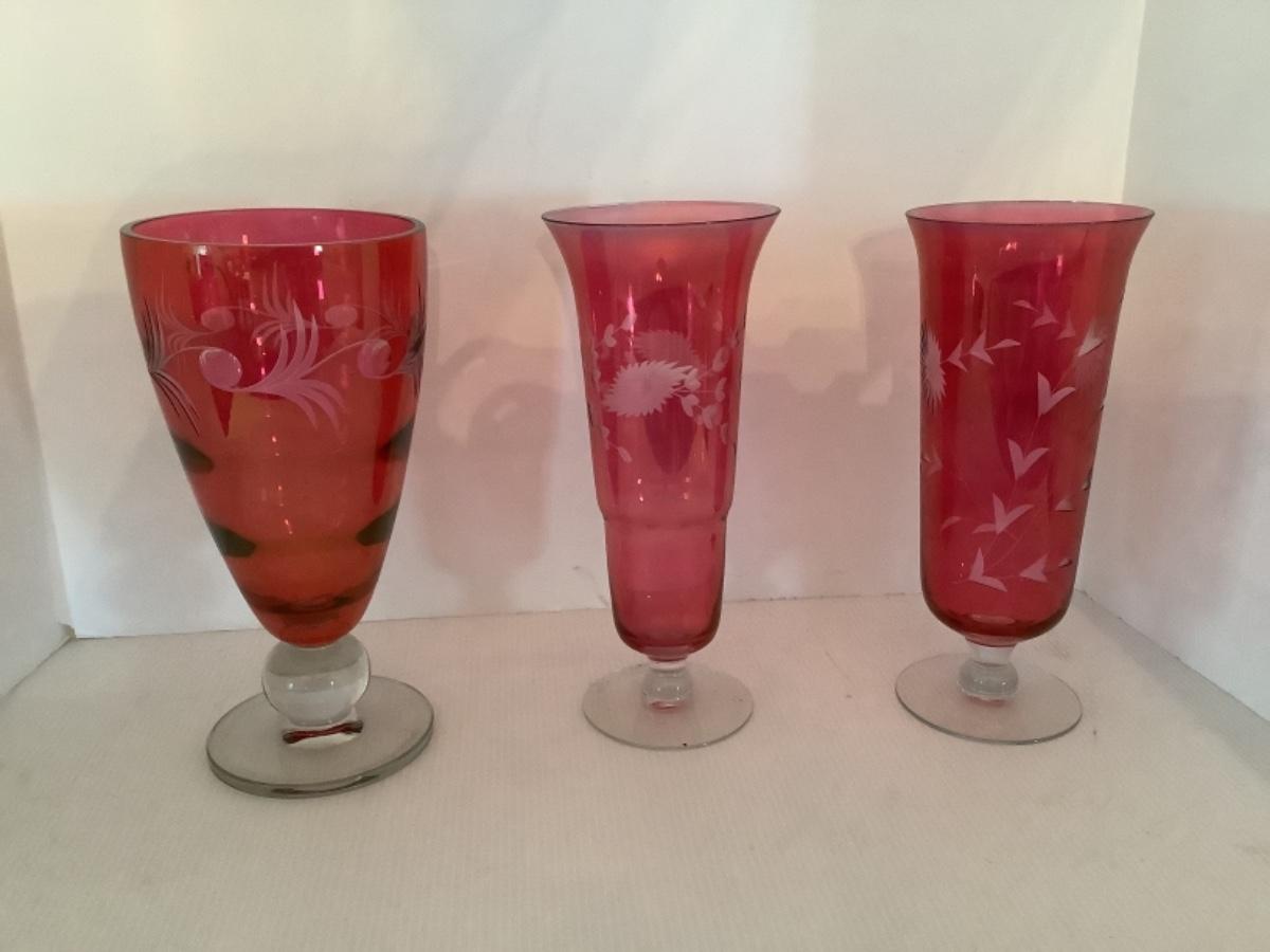 D630 Three Vintage Ruby Flash Glass Vases | EstateSales.org
