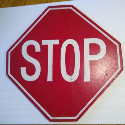 Vintage Hand Painted Wooden Stop Sign | EstateSales.org