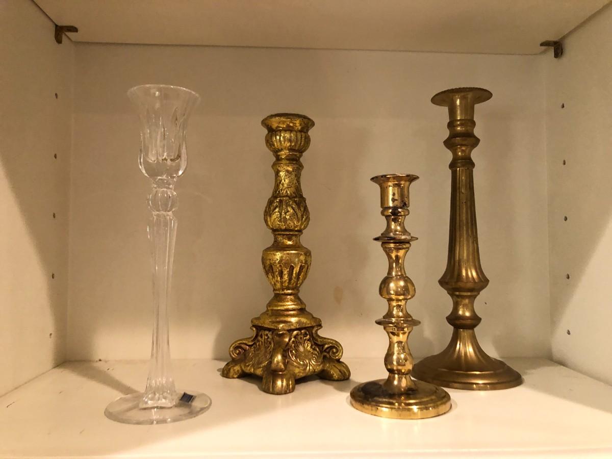 4 Candlesticks, 3 Brass, 1 Glass | EstateSales.org