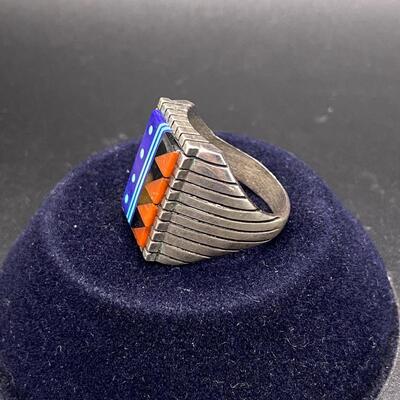Sterling Silver 925 Men's Southwestern Navajo Inlay Stone Ring Size 10 ...