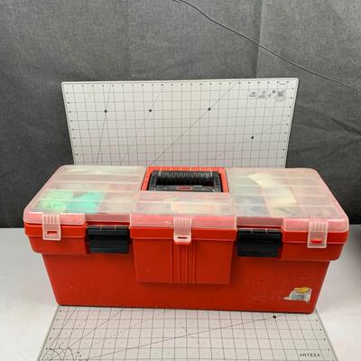 #80 Plastic Red Tool Box Full of First Aid/Travel | EstateSales.org