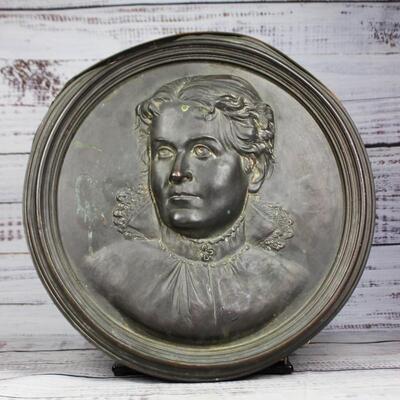 Antique Round Embossed Bronze Metal Portrait of a Victorian Woman ...