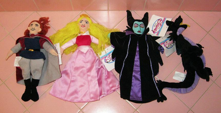 MS 4pcs Disney Plush Maleficent Witch Princess Aurora Dragon Prince ...