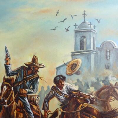 Vintage Cowboy Desperado's Western Gun Fight Painting Signed ...
