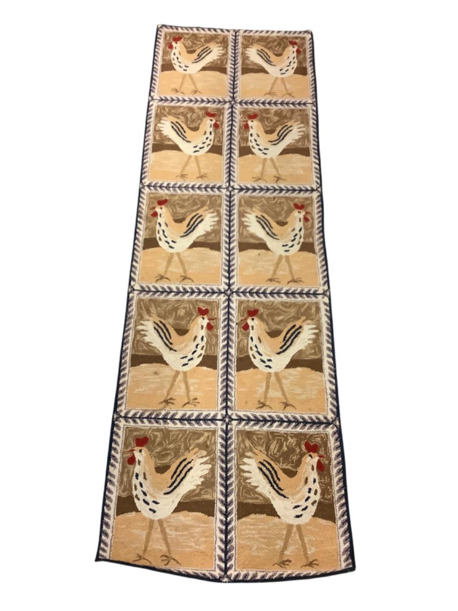 D919 Hooked Wool Rooster Runner | EstateSales.org