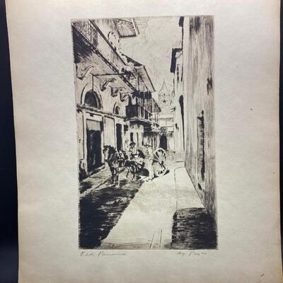Vintage California Artist Raymond Payne Etching Old Panama Unframed ...