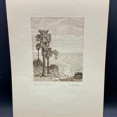 Vintage Unframed Etching by William A Eskey Desert Palm | EstateSales.org